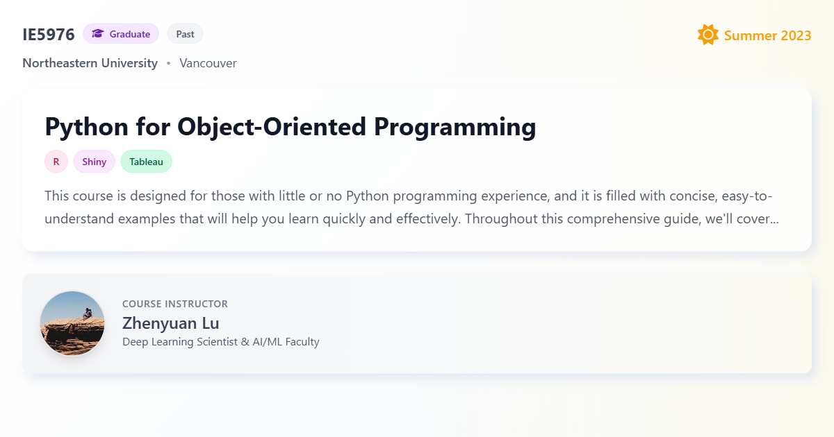 Python for Object-Oriented Programming | Teachings | Zhenyuan Lu, PhD | Machine Learning & Data ...